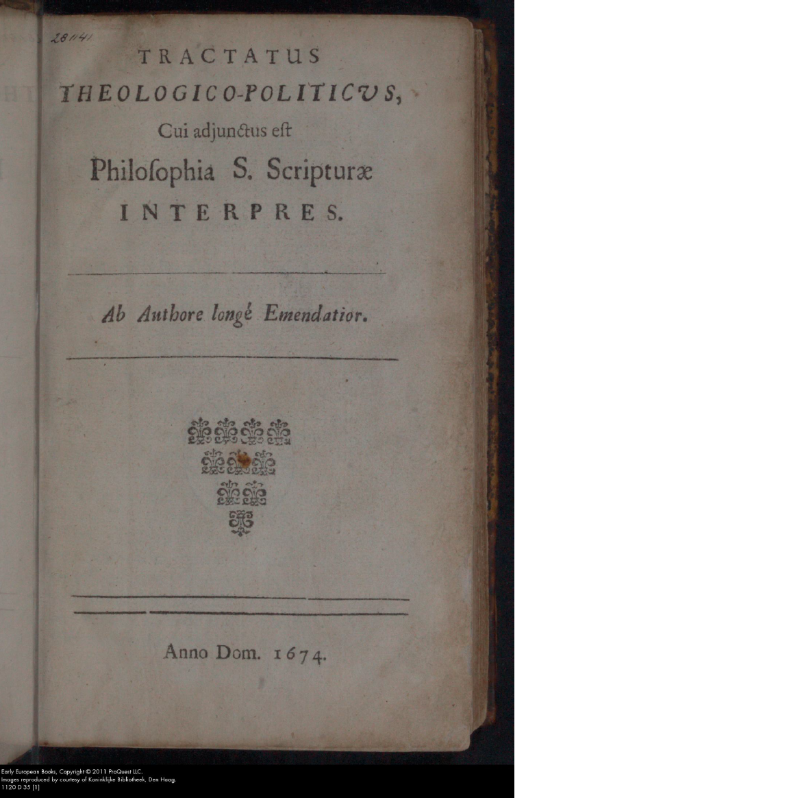 Tractatus Theologico-Politicus (T.3e variant of TTP), 8vo - The Spinoza Web